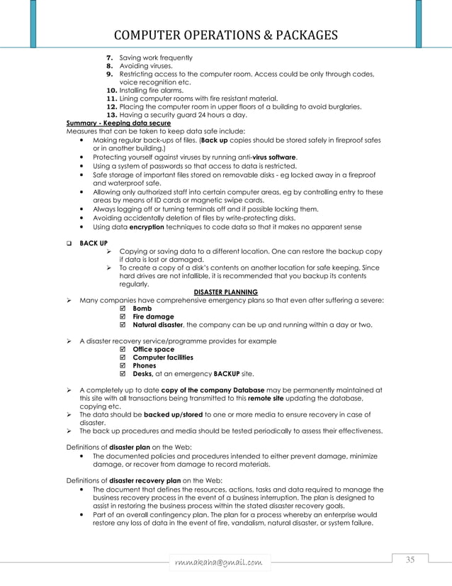 COMPUTER OPERATIONS & PACKAGES NOTES & INTRODUCTION TO COMPUTERS | PDF ...