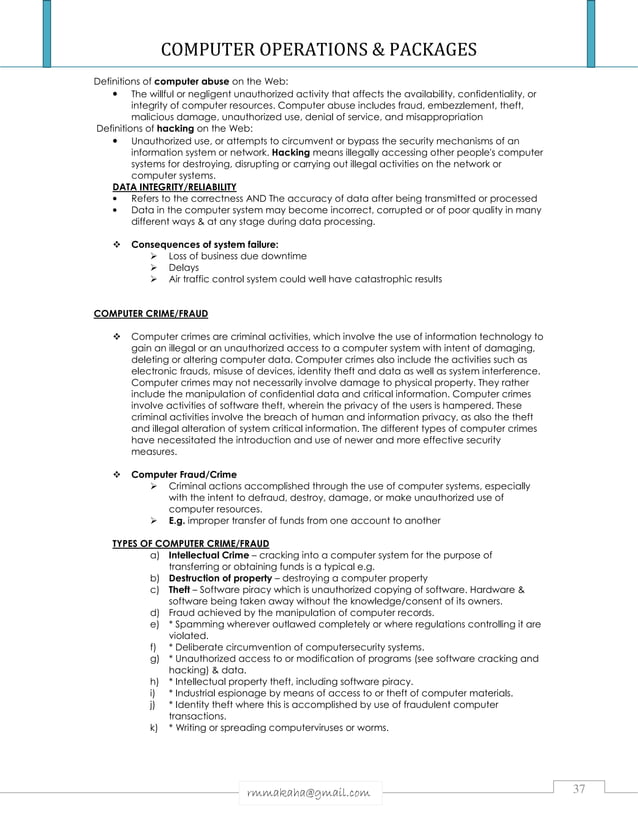 COMPUTER OPERATIONS & PACKAGES NOTES & INTRODUCTION TO COMPUTERS | PDF ...