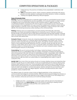 COMPUTER OPERATIONS & PACKAGES NOTES & INTRODUCTION TO COMPUTERS | PDF