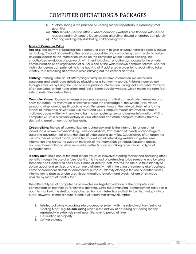 COMPUTER OPERATIONS & PACKAGES NOTES & INTRODUCTION TO COMPUTERS | PDF ...
