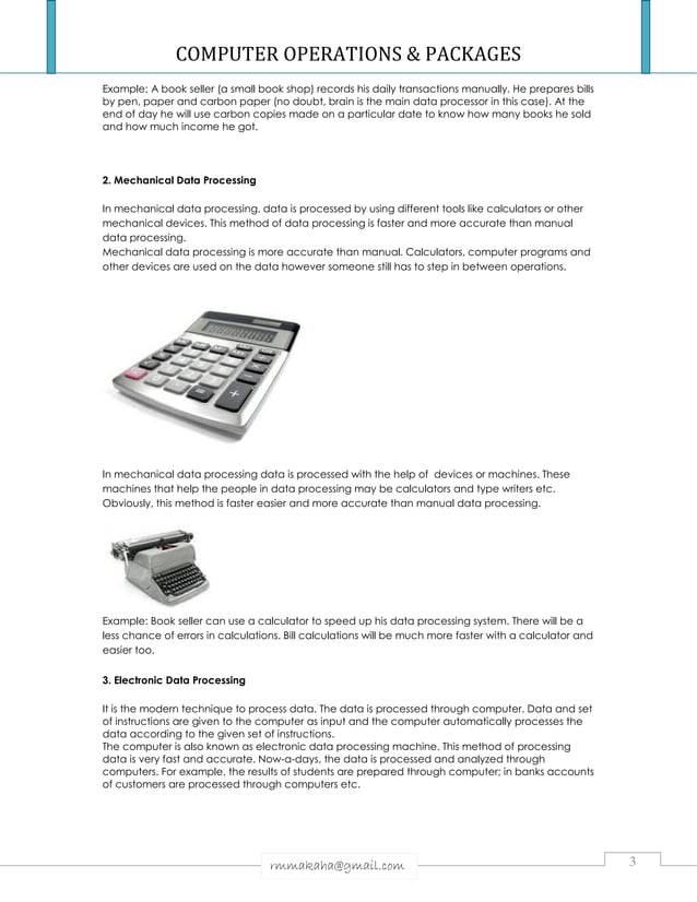 COMPUTER OPERATIONS & PACKAGES NOTES & INTRODUCTION TO COMPUTERS | PDF ...