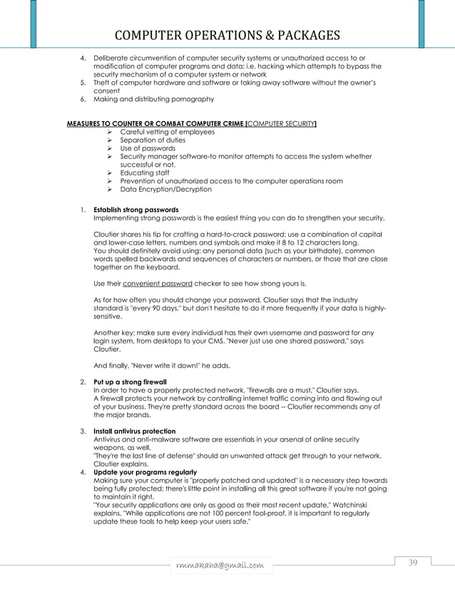 COMPUTER OPERATIONS & PACKAGES NOTES & INTRODUCTION TO COMPUTERS | PDF ...