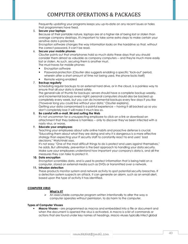 COMPUTER OPERATIONS & PACKAGES NOTES & INTRODUCTION TO COMPUTERS | PDF ...