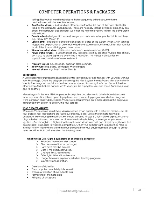 COMPUTER OPERATIONS & PACKAGES NOTES & INTRODUCTION TO COMPUTERS | PDF ...