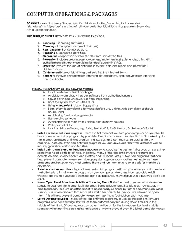 COMPUTER OPERATIONS & PACKAGES NOTES & INTRODUCTION TO COMPUTERS | PDF ...
