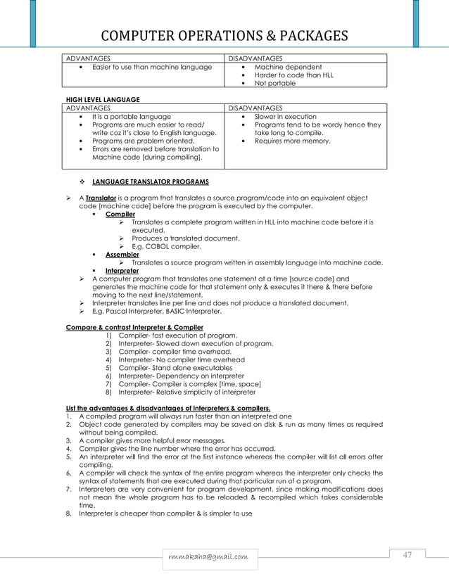 COMPUTER OPERATIONS & PACKAGES NOTES & INTRODUCTION TO COMPUTERS | PDF ...