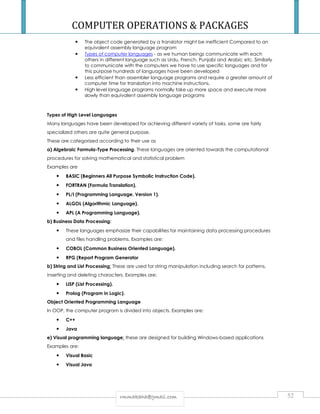 COMPUTER OPERATIONS & PACKAGES NOTES & INTRODUCTION TO COMPUTERS | PDF ...