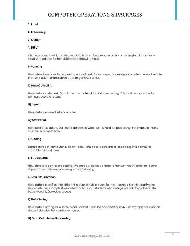 COMPUTER OPERATIONS & PACKAGES NOTES & INTRODUCTION TO COMPUTERS | PDF ...