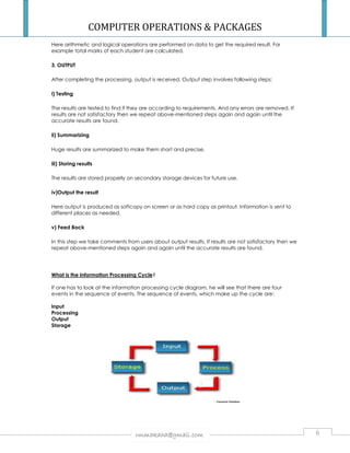 COMPUTER OPERATIONS & PACKAGES NOTES & INTRODUCTION TO COMPUTERS | PDF ...