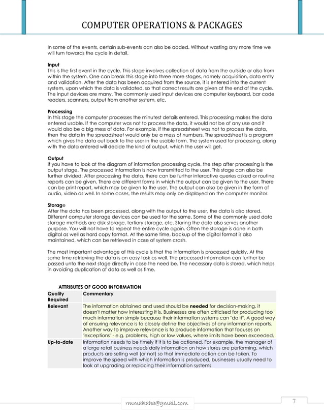 COMPUTER OPERATIONS & PACKAGES NOTES & INTRODUCTION TO COMPUTERS | PDF ...