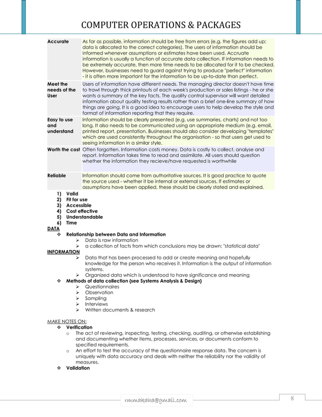 COMPUTER OPERATIONS & PACKAGES NOTES & INTRODUCTION TO COMPUTERS | PDF ...