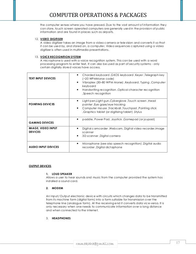 COMPUTER OPERATIONS & PACKAGES NOTES & INTRODUCTION TO COMPUTERS