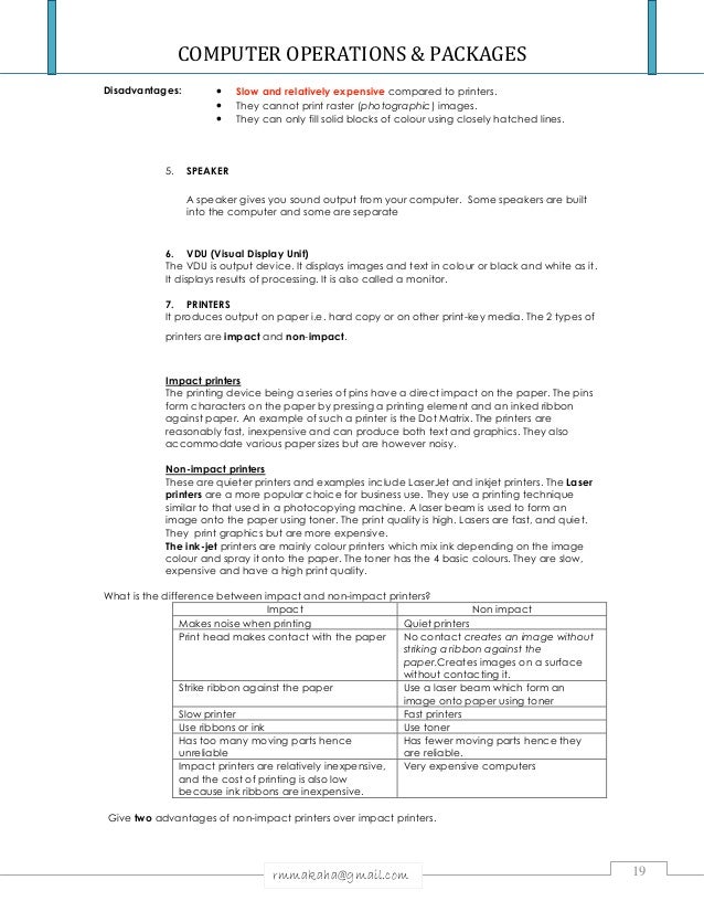 COMPUTER OPERATIONS & PACKAGES NOTES & INTRODUCTION TO COMPUTERS