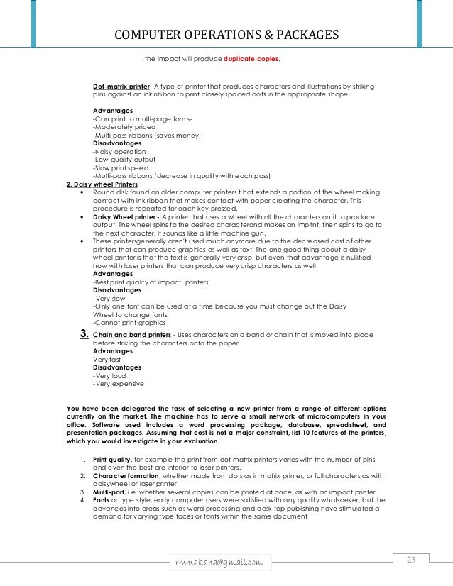COMPUTER OPERATIONS & PACKAGES NOTES & INTRODUCTION TO COMPUTERS