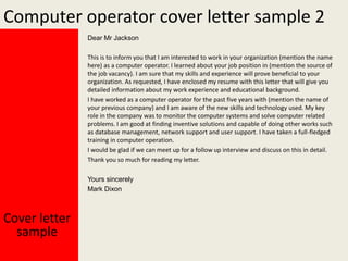 Computer operator cover letter | PPTX | Resume Writing and Advice | Job ...