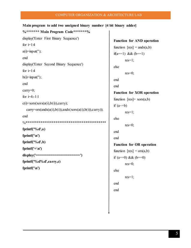 Computer Organization And Architecture Lab Manual Docx Programming Languages Computing