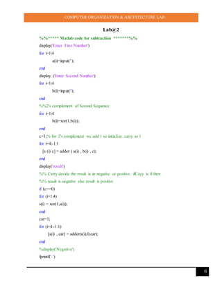 Computer organization and architecture lab manual | DOCX