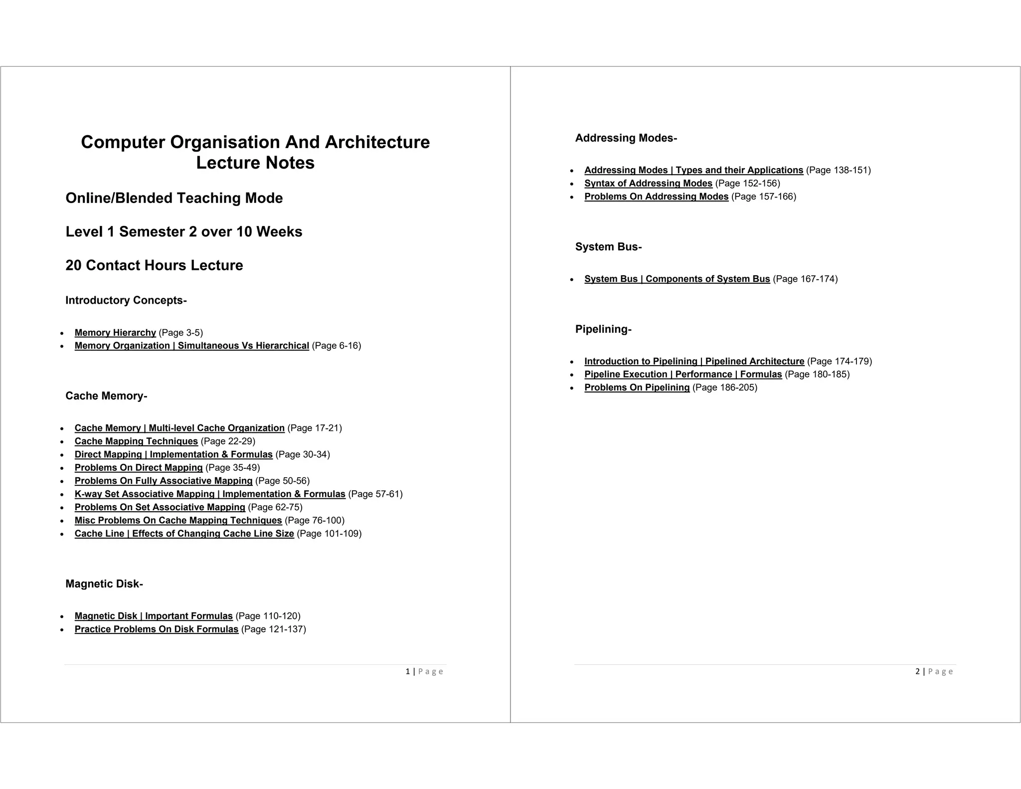 Computer Organization And Architecture Lecture Notes Manual for Student ...