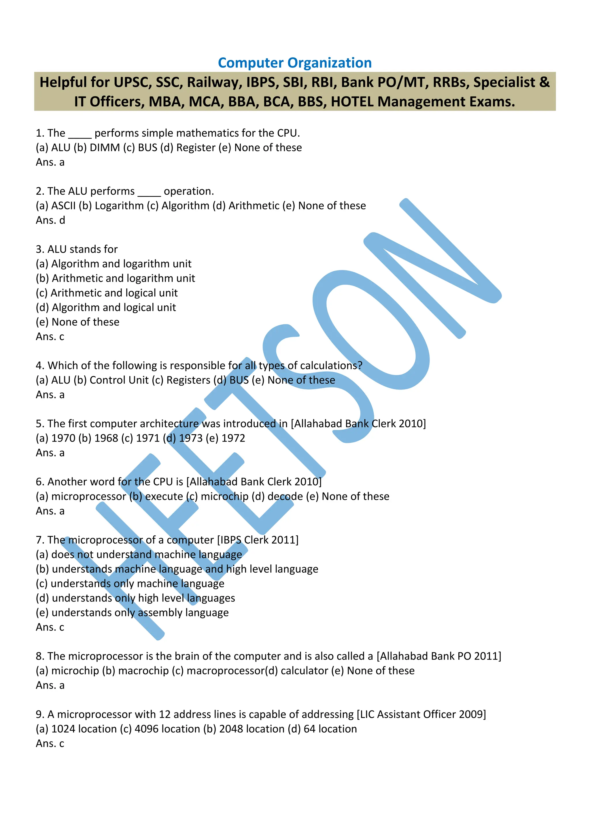 Computer Organization Question Important MCQ | PDF