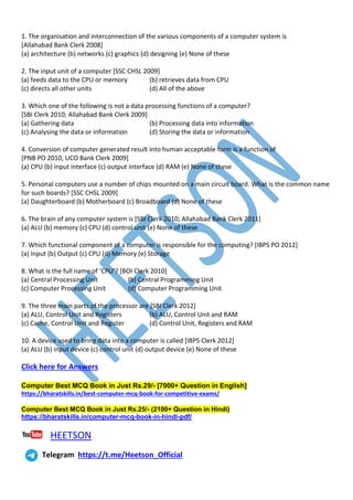 Computer Organization Question Important MCQ | PDF