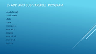 Assembly Language Presentation | Add two Variable | Push and Pop in ...