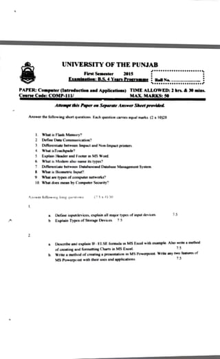 computer-111 past ppr.pdf 1st semester | PDF | Internet for Beginners ...