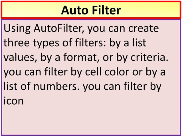 sorting and filtering data in excel | PPTX