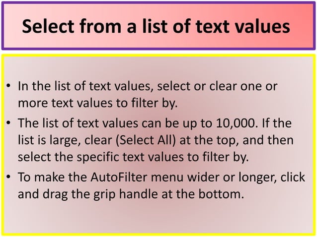 sorting and filtering data in excel | PPTX