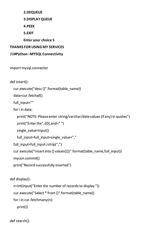 CBSE Class 12 Computer practical Python Programs and MYSQL | DOCX ...