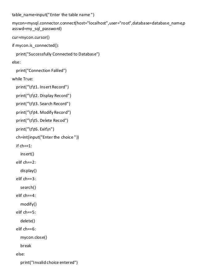 CBSE Class 12 Computer practical Python Programs and MYSQL