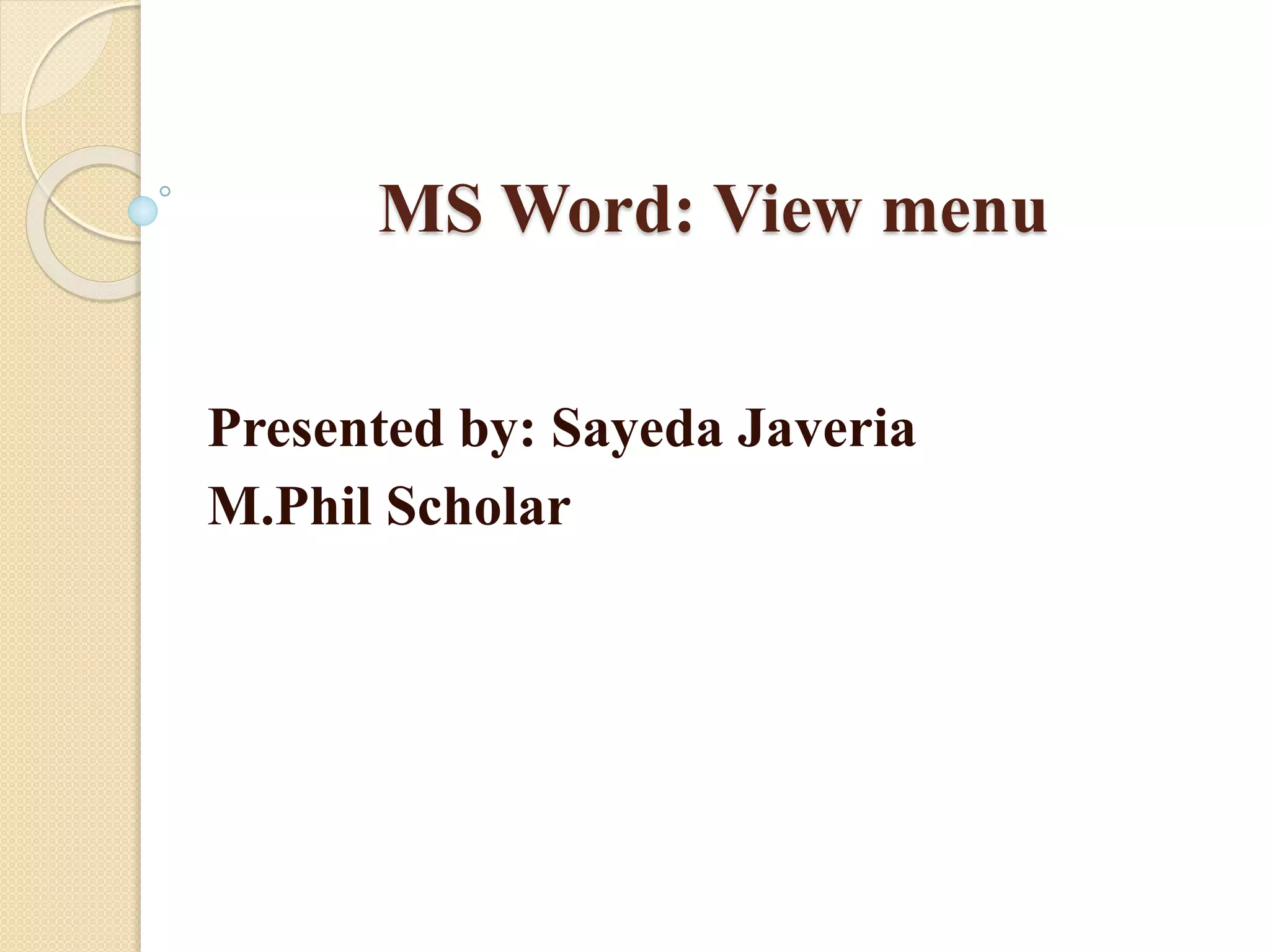MS Word: View Menu | PPTX