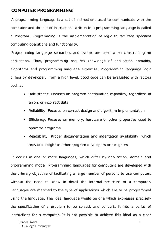 Computer Programming Pdf
