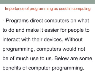 COMPUTER PROGRAMMING presentation jss sc | PPTX