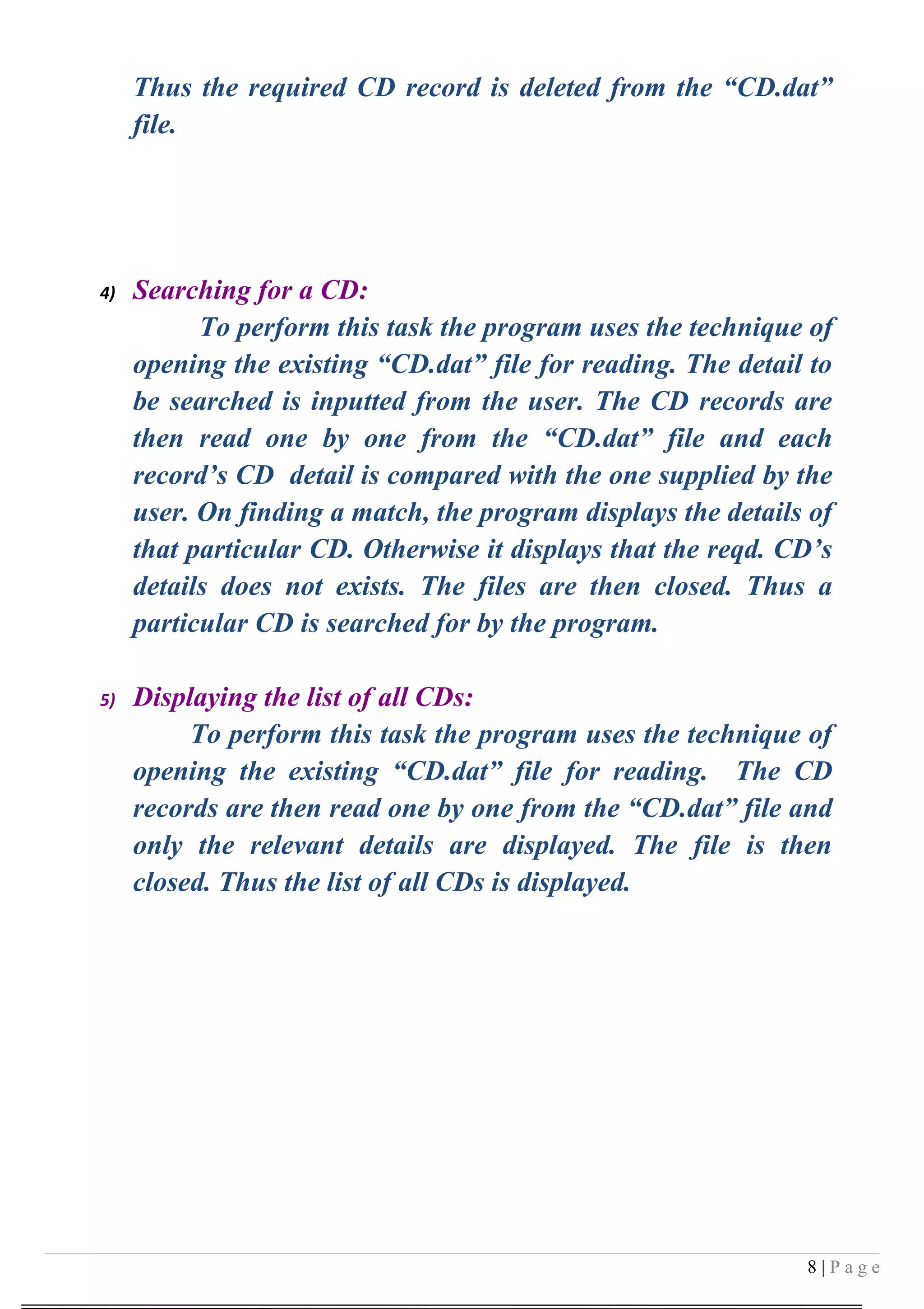 Computer project C++ CLASS 12TH (CD MANAGEMENT SYSTEM ) | DOC