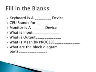 Computer quiz for primary classes | PPTX