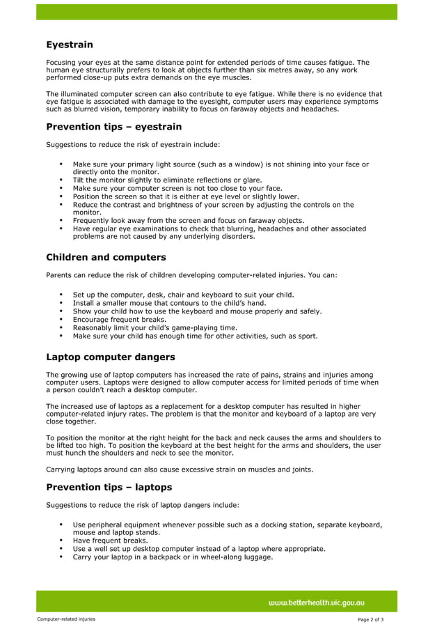 Computer Related Injuries | PDF