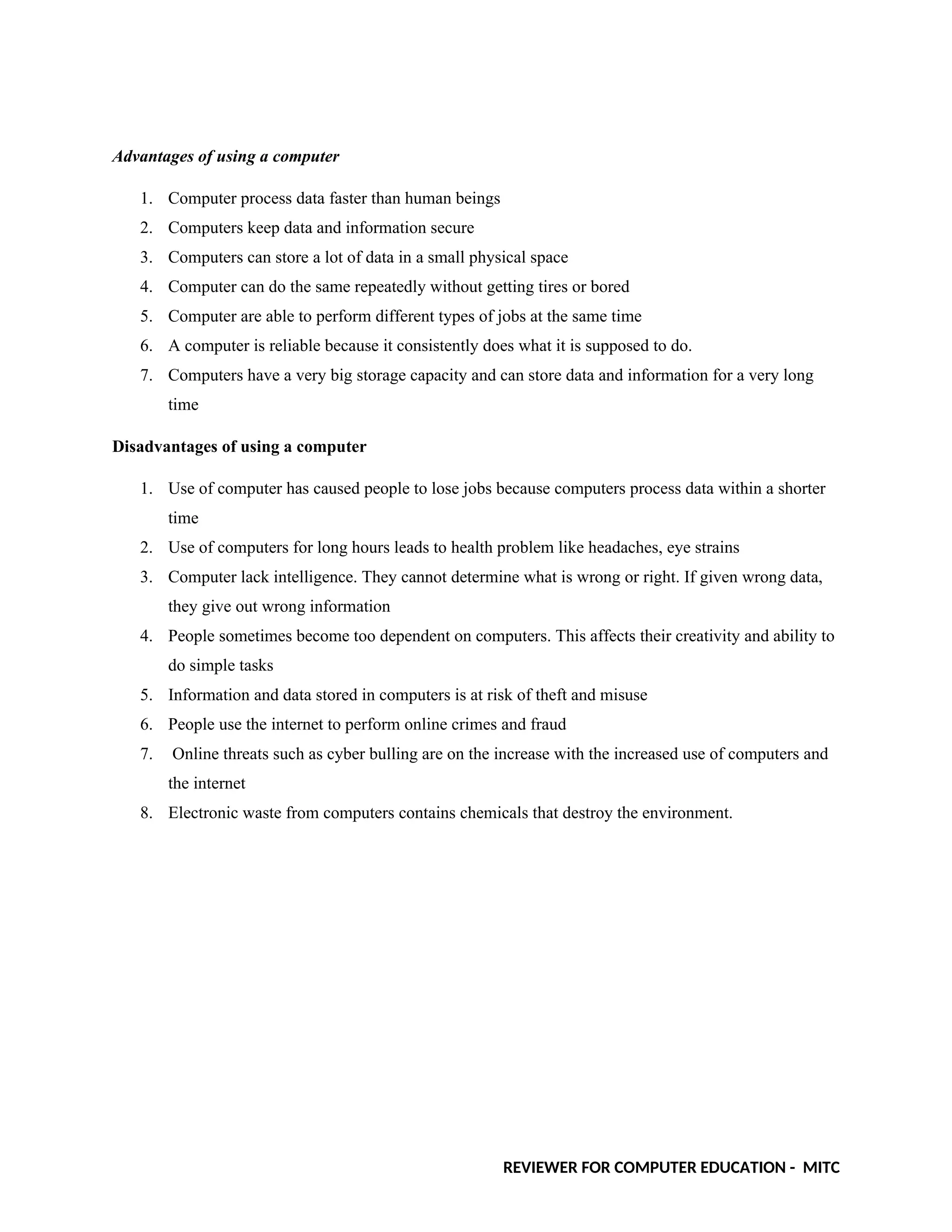 COMPUTER REVIEW - FOR YOUR REFERENCE ONLY | DOCX | Internet | Computing