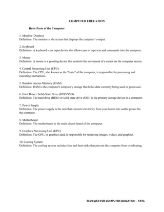 COMPUTER REVIEW - FOR YOUR REFERENCE ONLY | DOCX | Internet | Computing