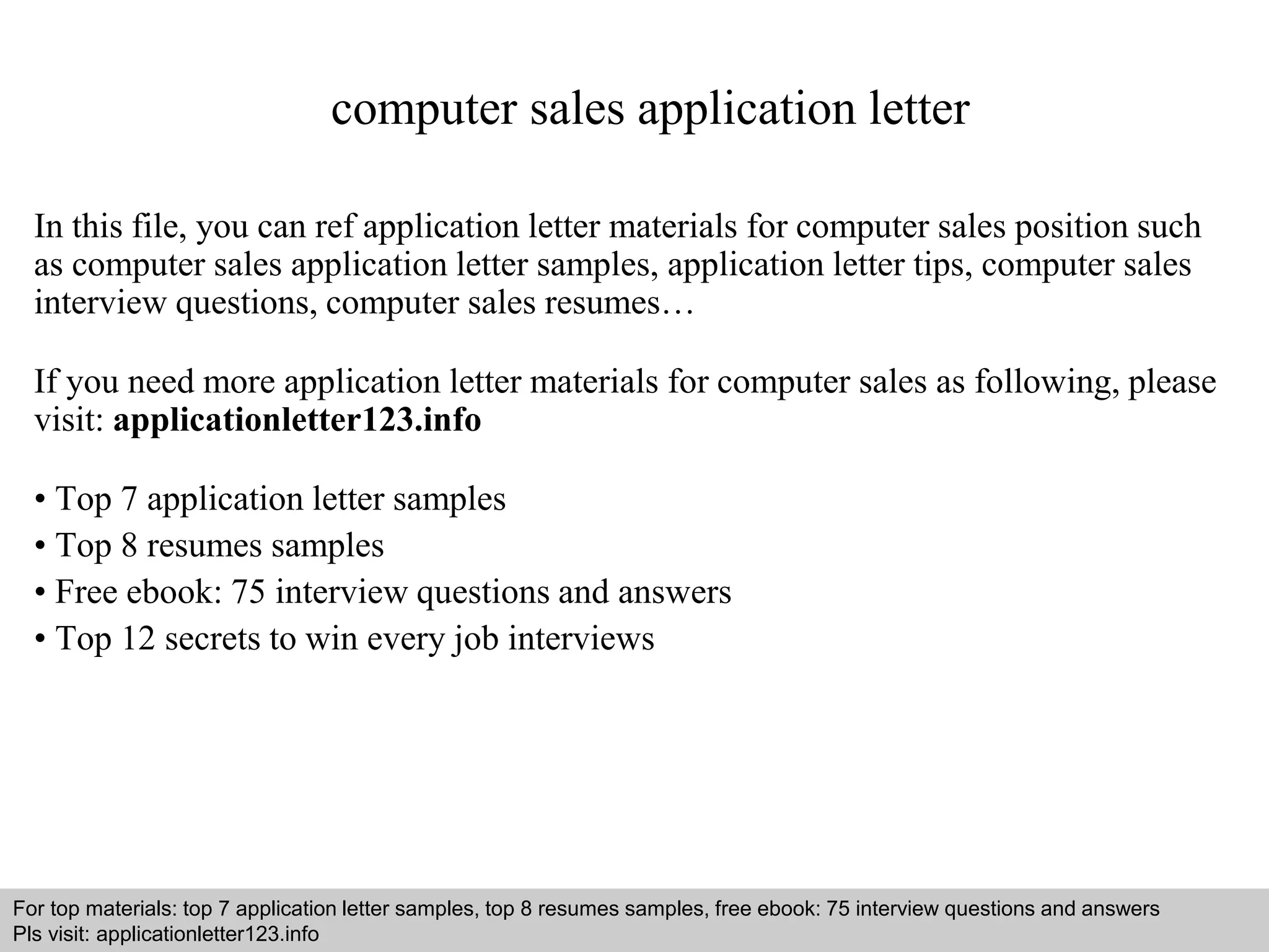 Computer sales application letter | PPT