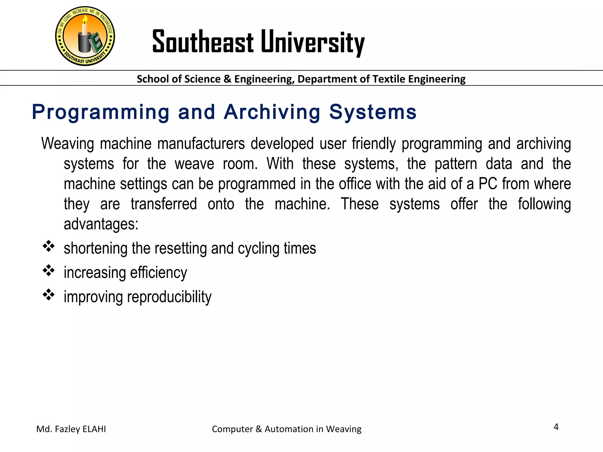 COMPUTERS AND AUTOMATION IN WEAVING | PPT
