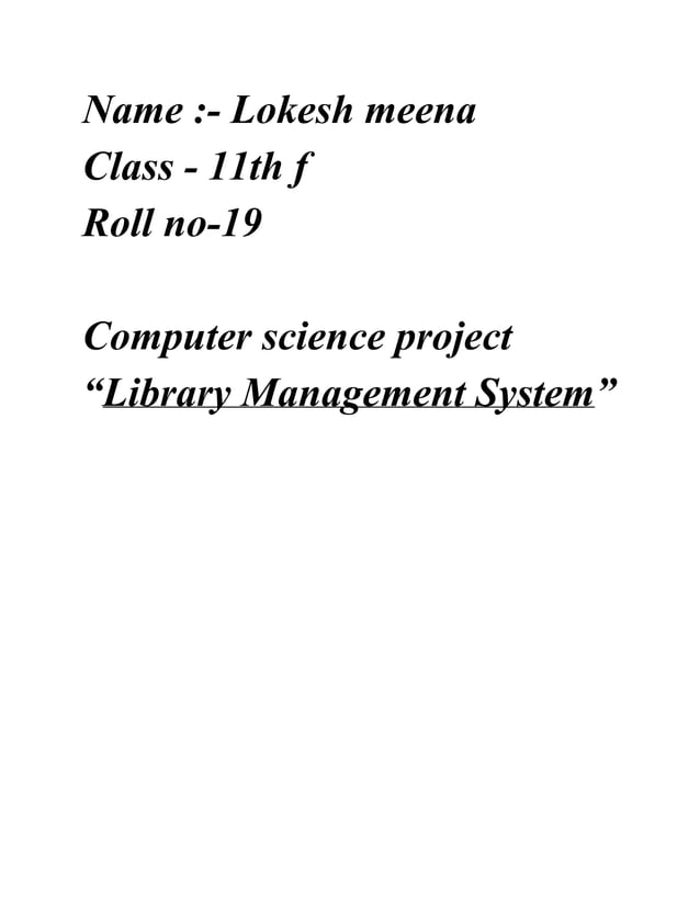 Computer science Project for class 11th and 12th(library management system) | PDF | Programming ...