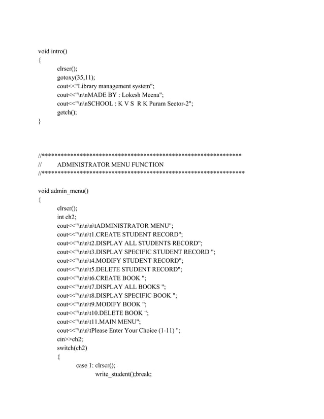 Computer science Project for class 11th and 12th(library management system) | PDF | Programming ...