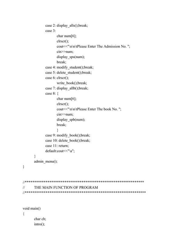 Computer science Project for class 11th and 12th(library management system) | PDF | Programming ...