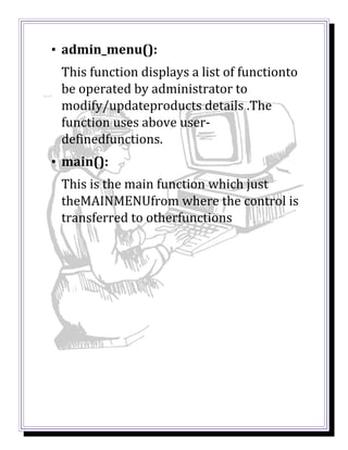 Computer science class 12 project on Super Market Billing | PDF