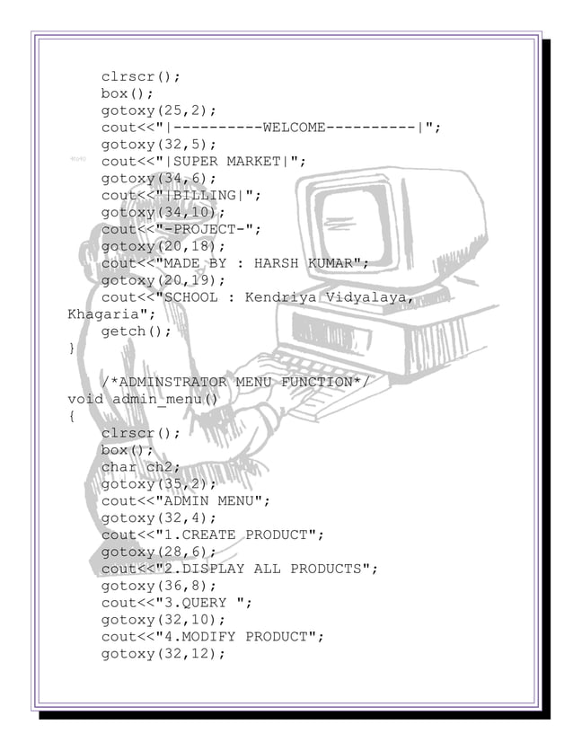 Computer science class 12 project on Super Market Billing | PDF | Operating Systems | Computer ...