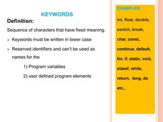 computer science tokens in c++ for school students | PPTX