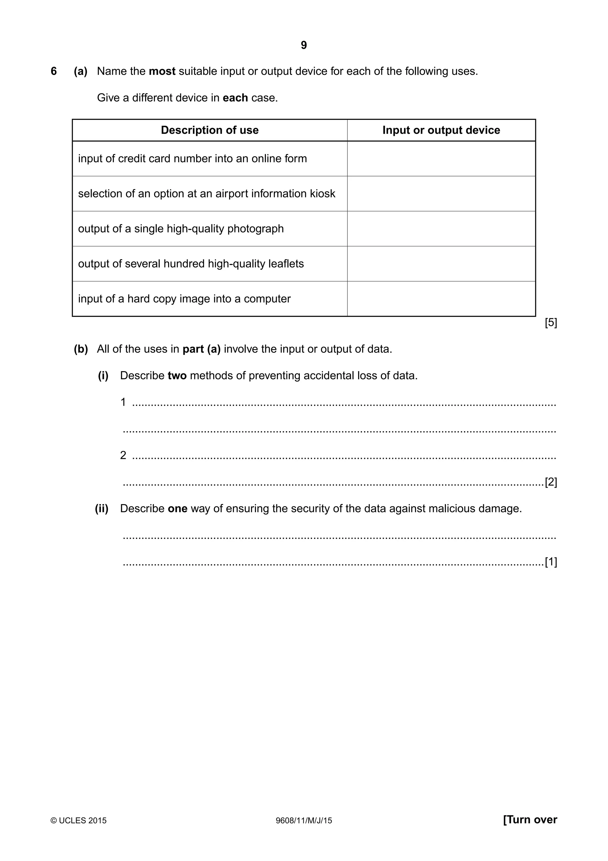 Computer science (9608) 2015 summer qp 11 Cambridge Zimsec | PDF