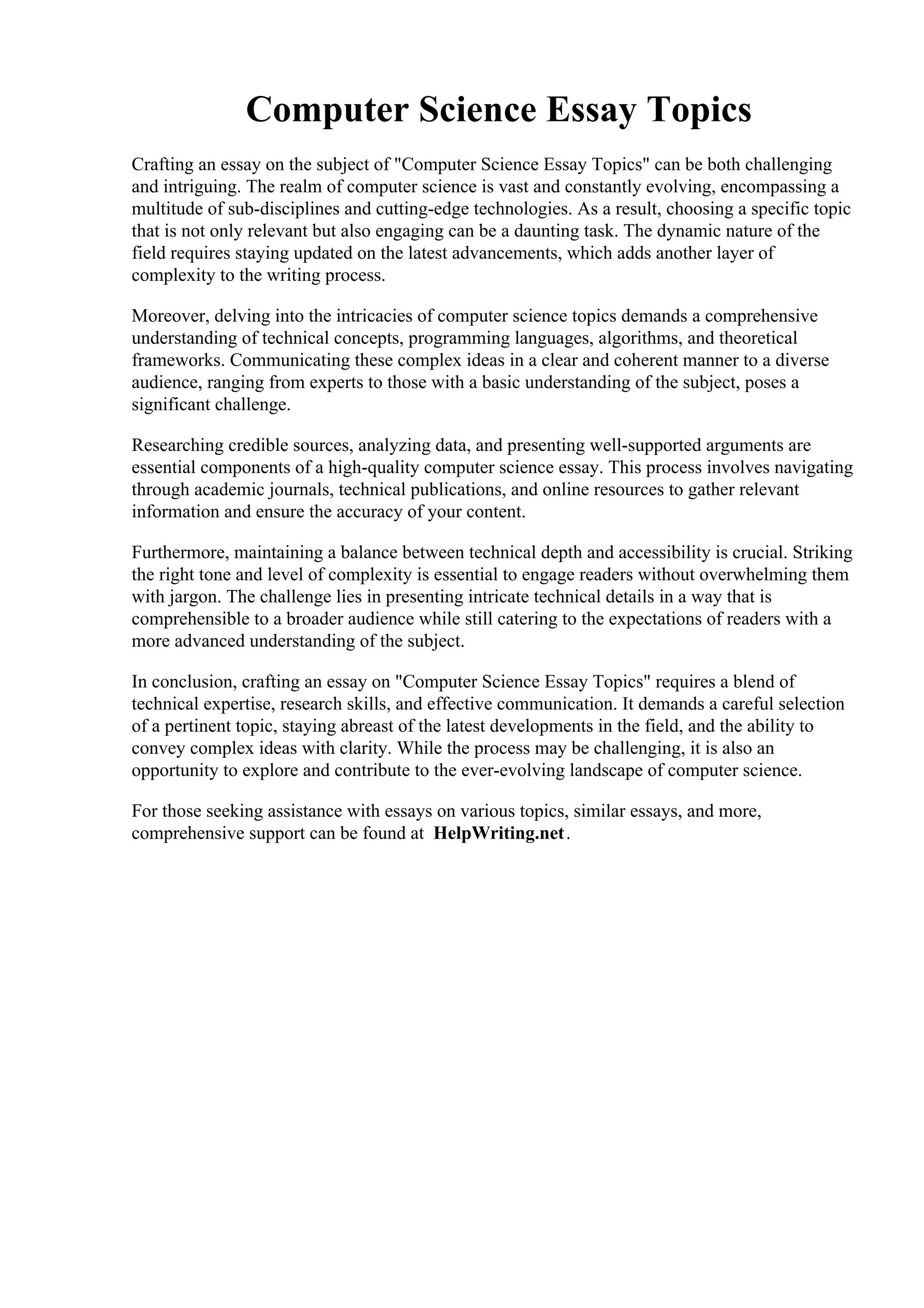 Computer Science Essay Topics | PDF