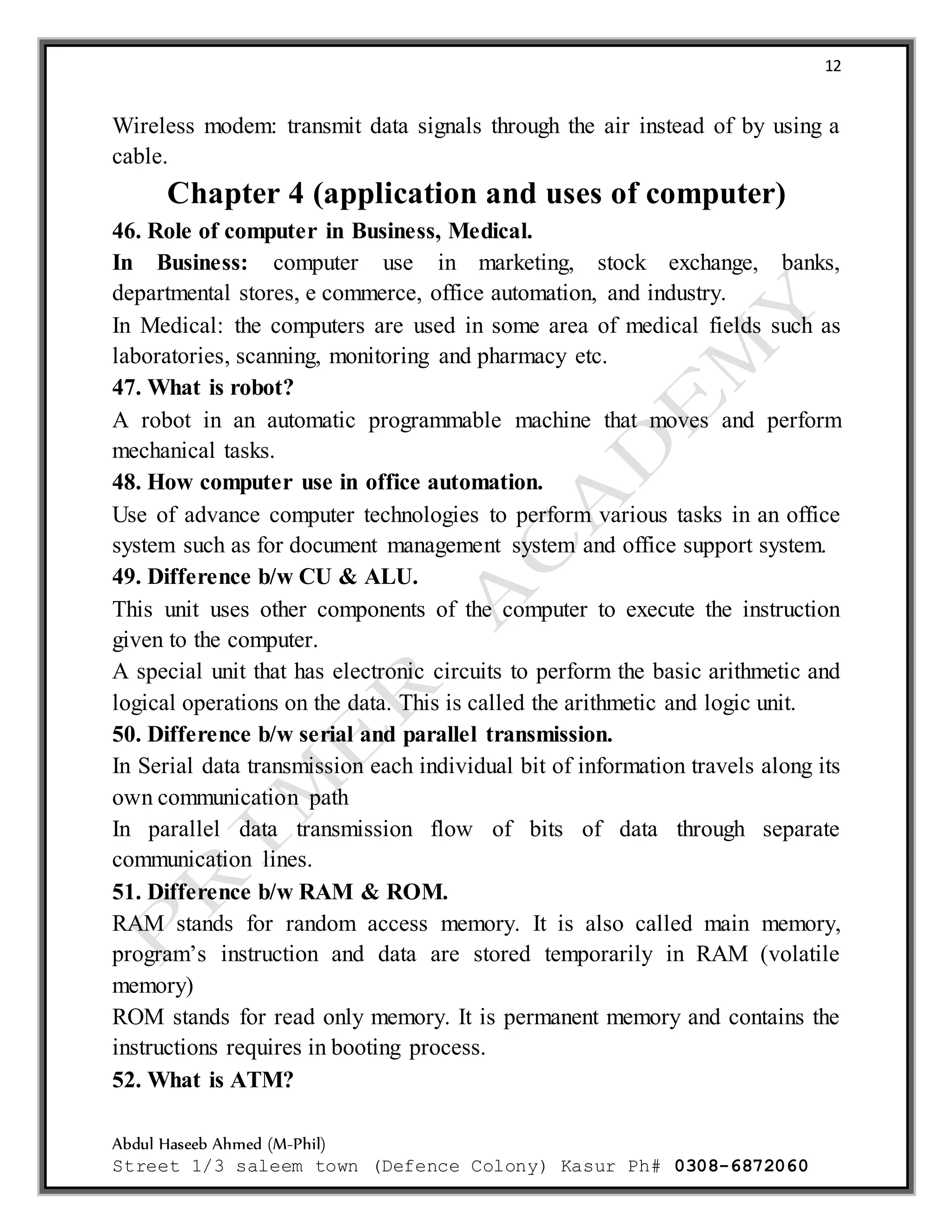 Computer science important short questions ICS Part 1 | DOCX