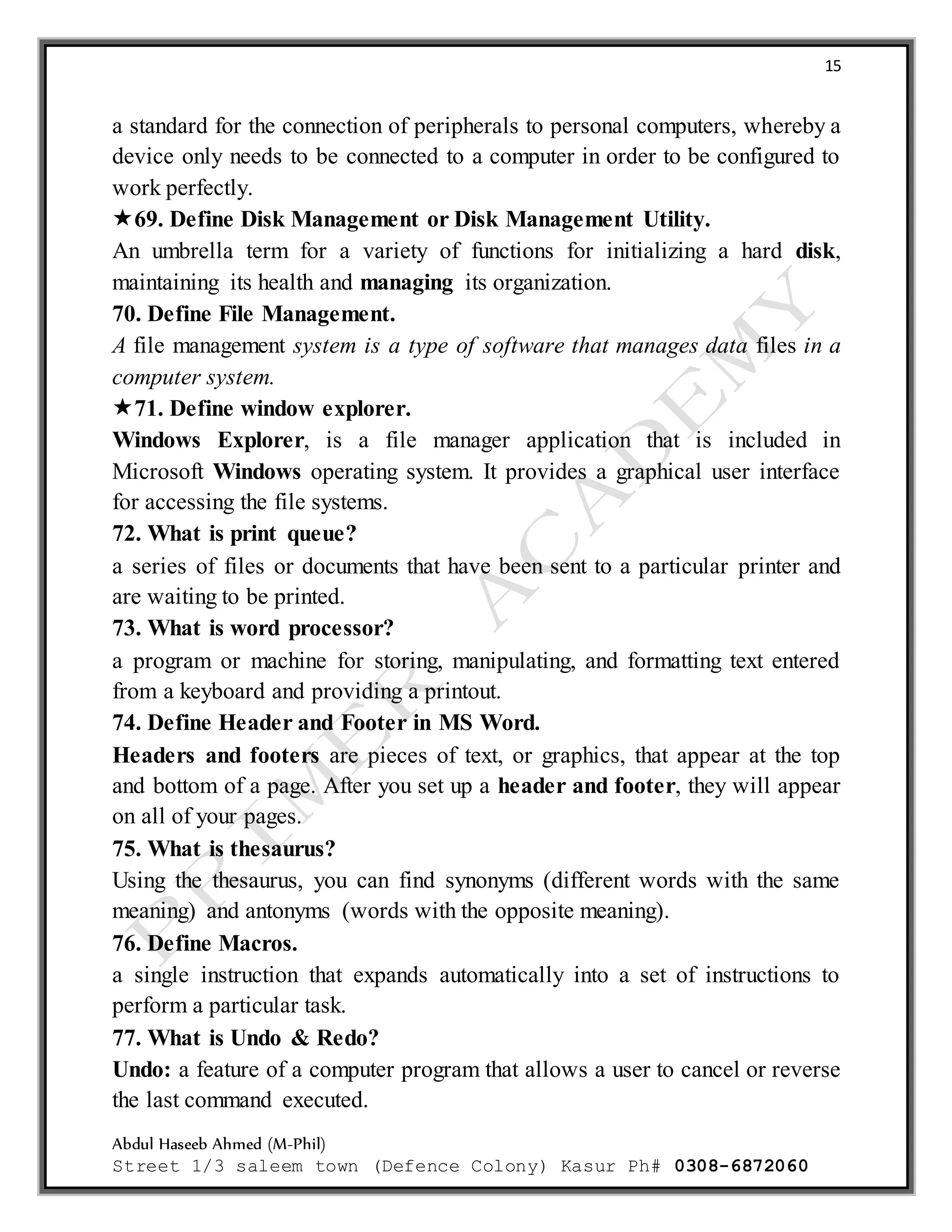 Computer Science Important Short Questions Ics Part 1 Pdf